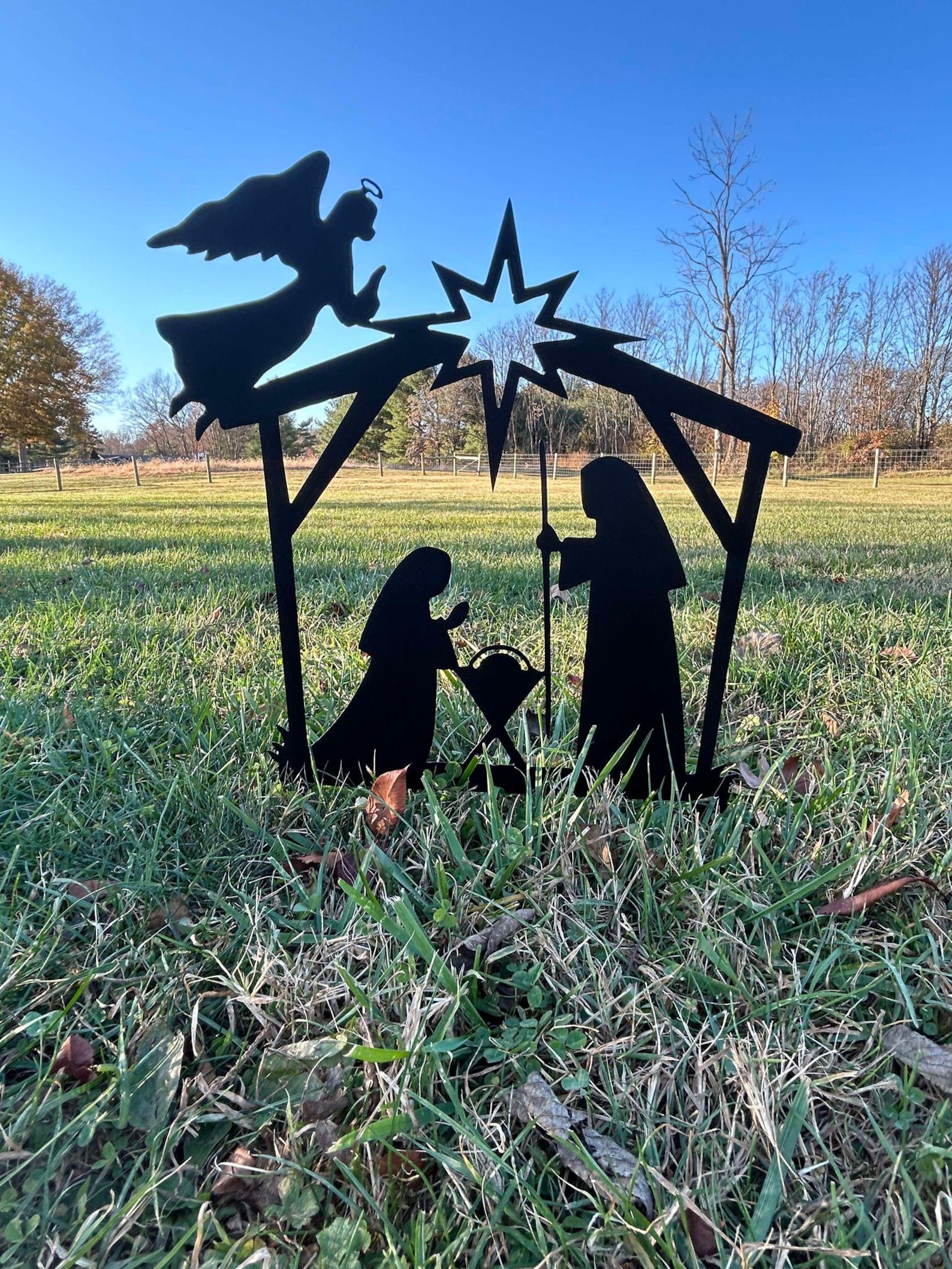 Nativity Garden Stake, Manger Scene, Shepherds, Animals, Wisemen, Metal ...