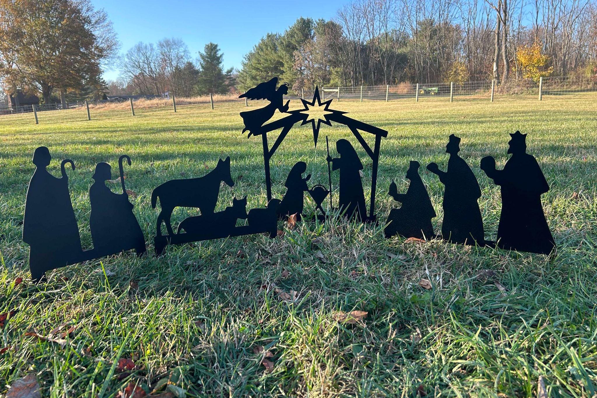 Nativity Garden Stake, Manger Scene, Shepherds, Animals, Wisemen, Metal ...