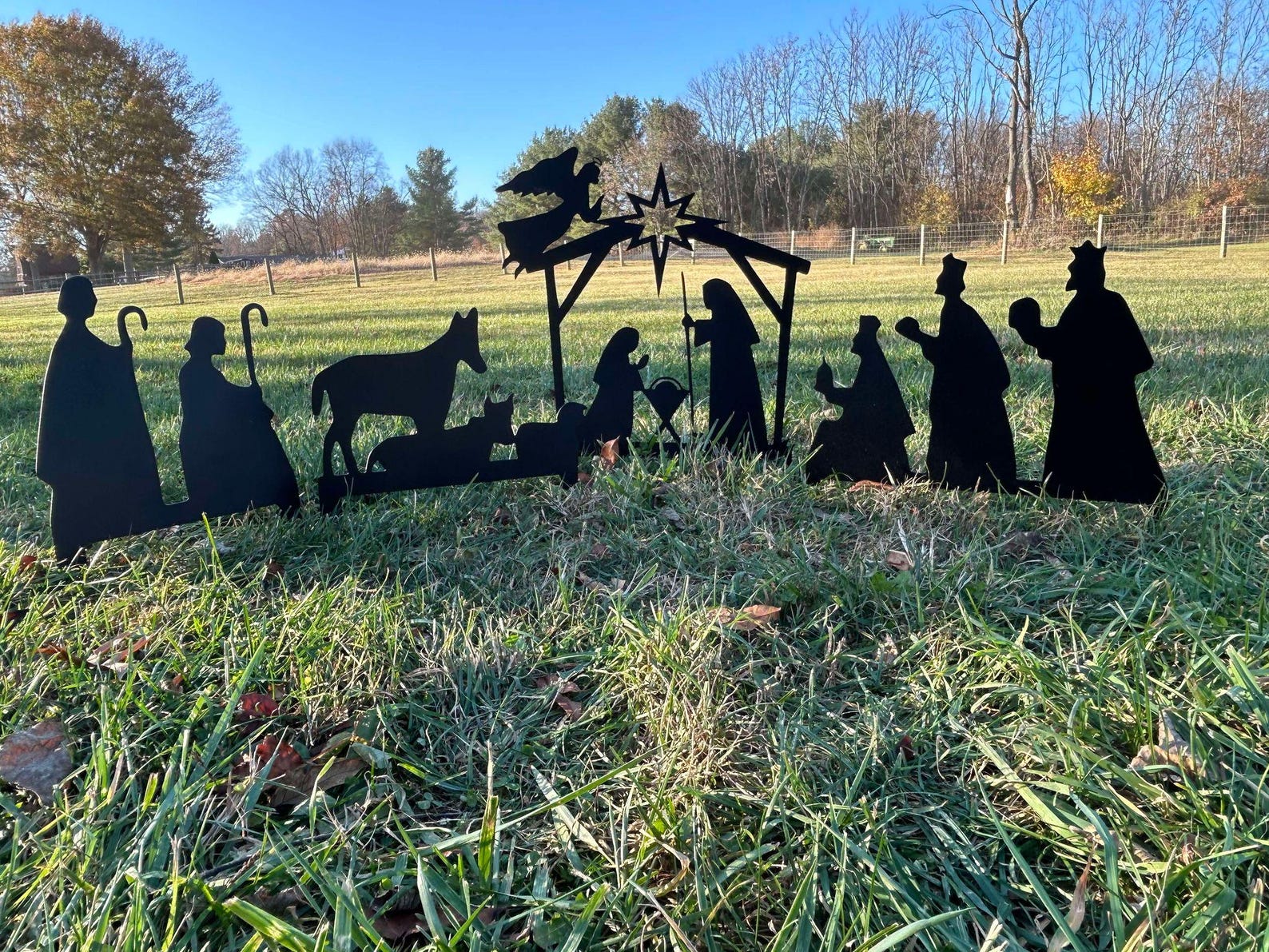 Nativity Garden Stake, Manger Scene, Shepherds, Animals, Wisemen, Metal ...