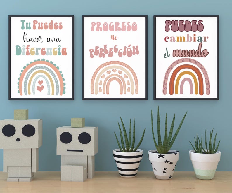 Boho Rainbow Spanish Classroom Posters, Growth Mindset, Digital ...