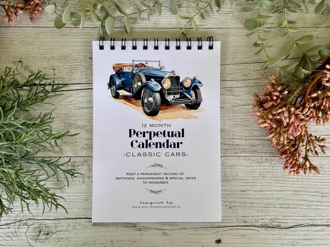 Vintage Classic Cars Perpetual Calendar - Birthday Record Book - Men’s ...