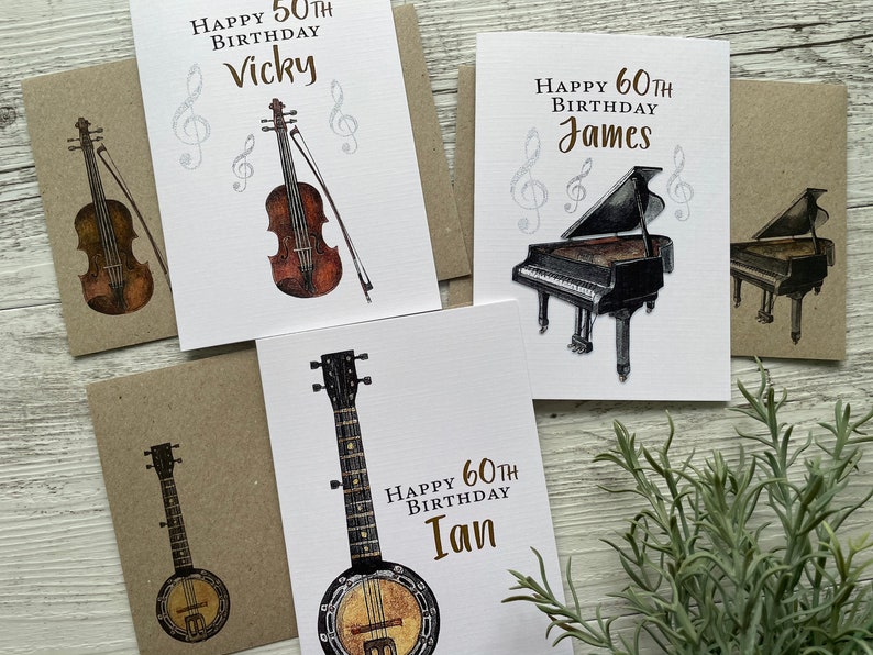 Personalised Musical Instrument Birthday Card Piano Birthday - Etsy