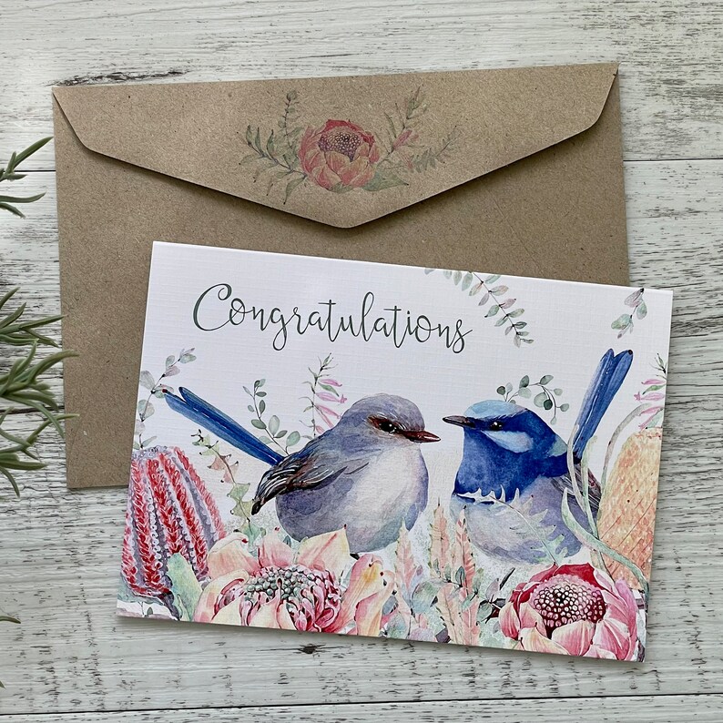 SUPERB FAIRY WREN Congratulations Card - Australian Bird Wedding ...