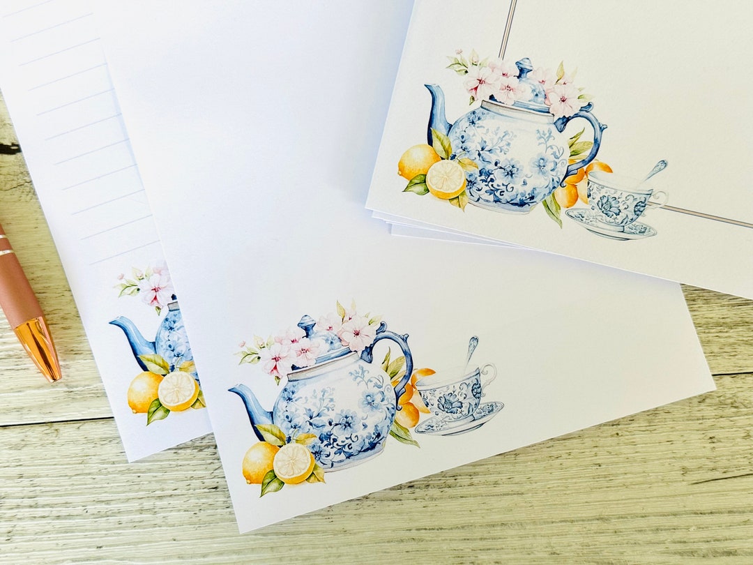 Chinoiserie Blue & White Teapot With Lemons - A5 Personalised Writing ...