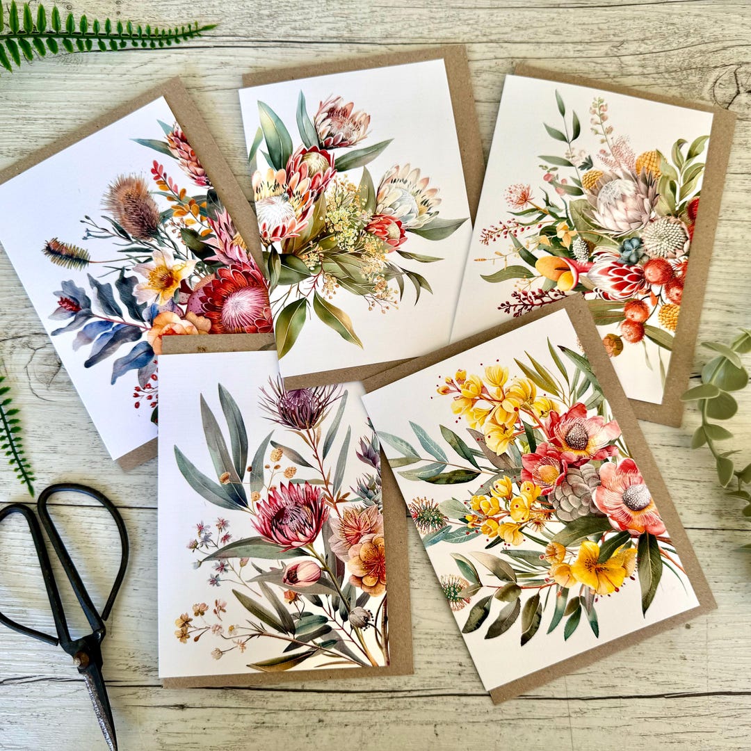AUSTRALIAN FLORALS (set 1) Blank Cards Set of 5 - Australian Flora ...