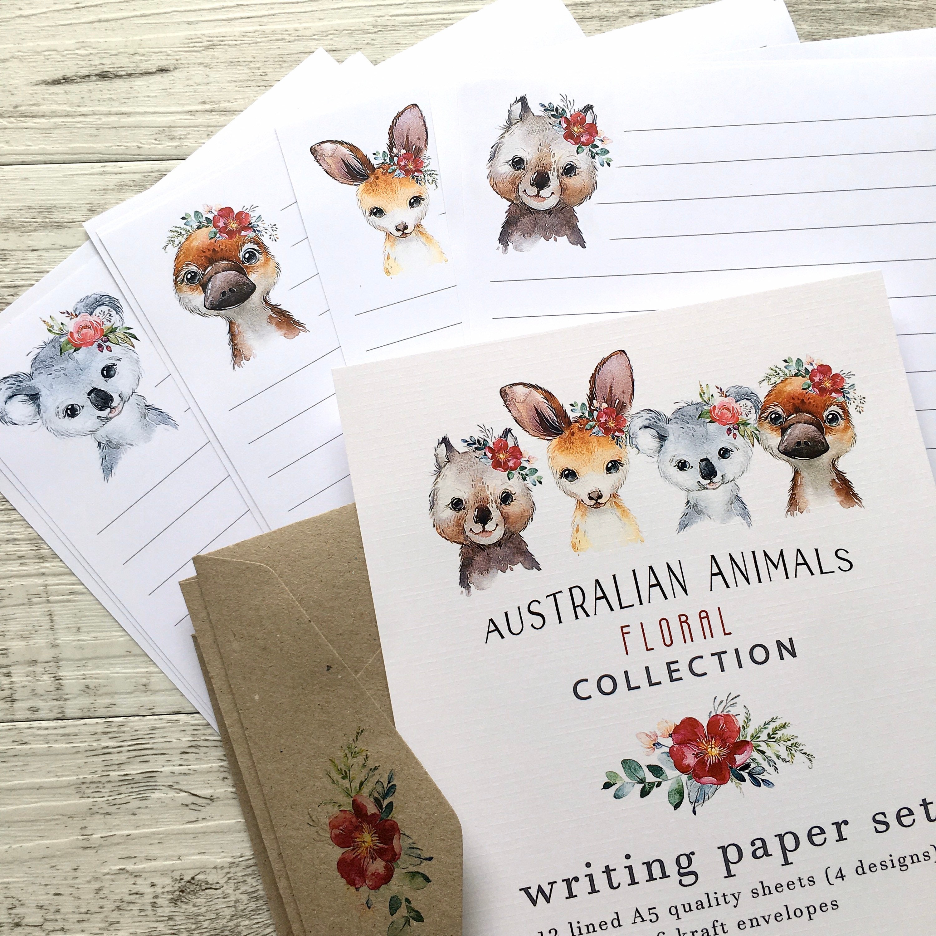 AUSTRALIAN ANIMALS Floral and Leaves Writing Paper Set Koala - Etsy ...