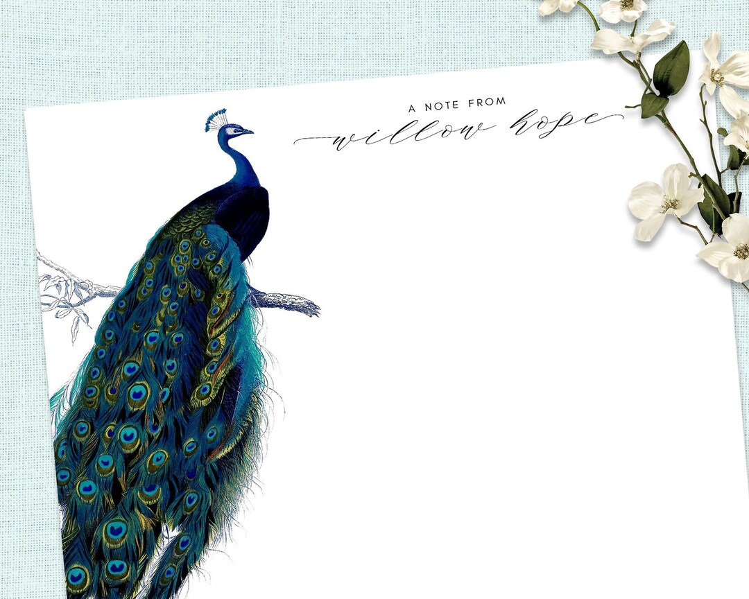 Personalised Writing Paper Set - PEACOCK - Set of 20 - Personalised ...