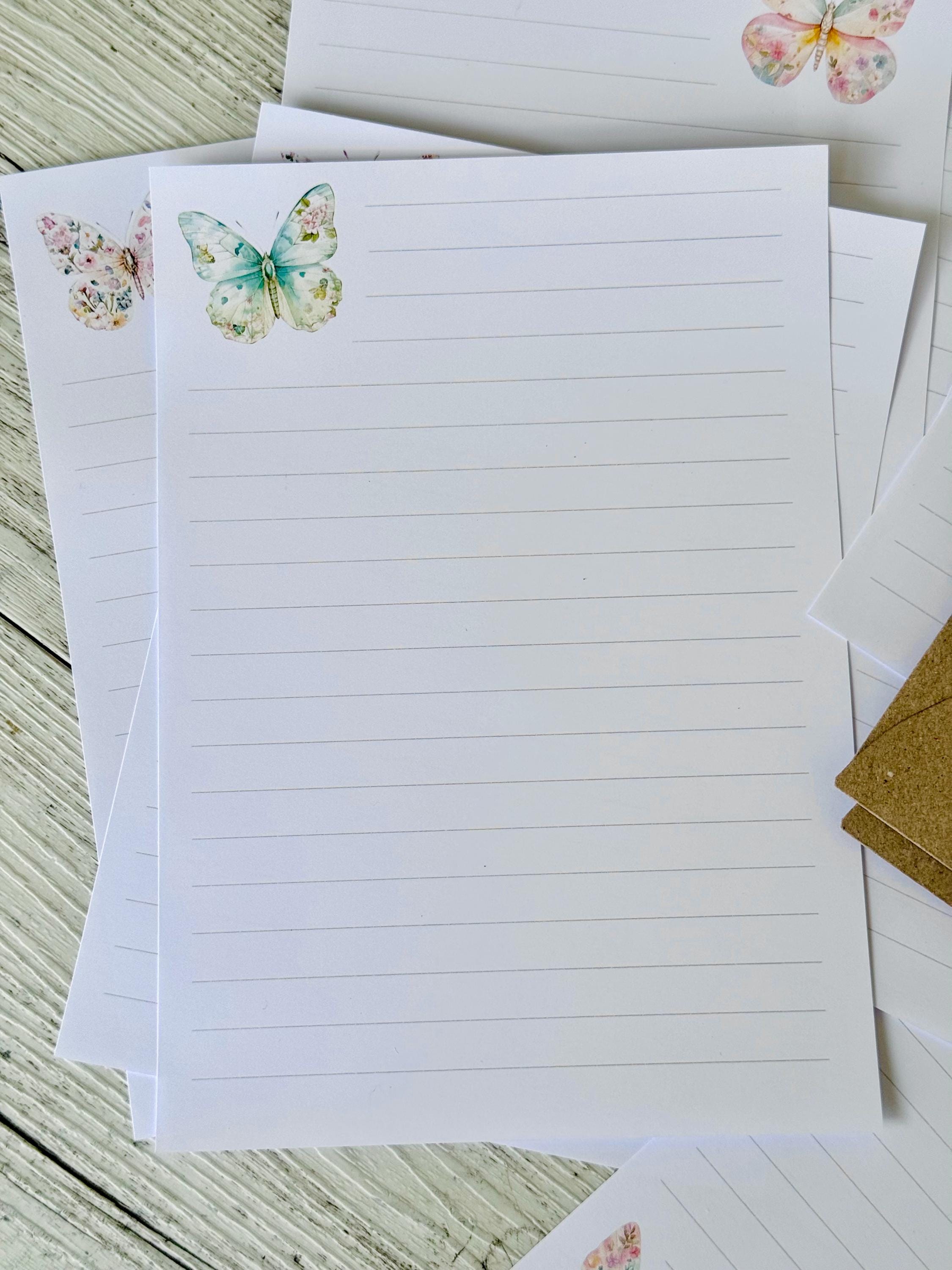 PASTEL BUTTERFLY Collection Writing Paper Set - Insect Themed Notepaper ...