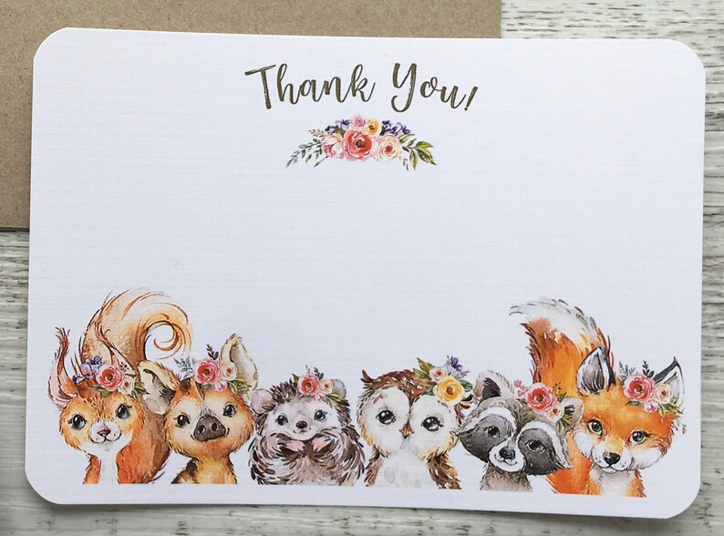 Thank You FOREST FRIENDS Notecards Set - Thank You Woodlands Notecards ...