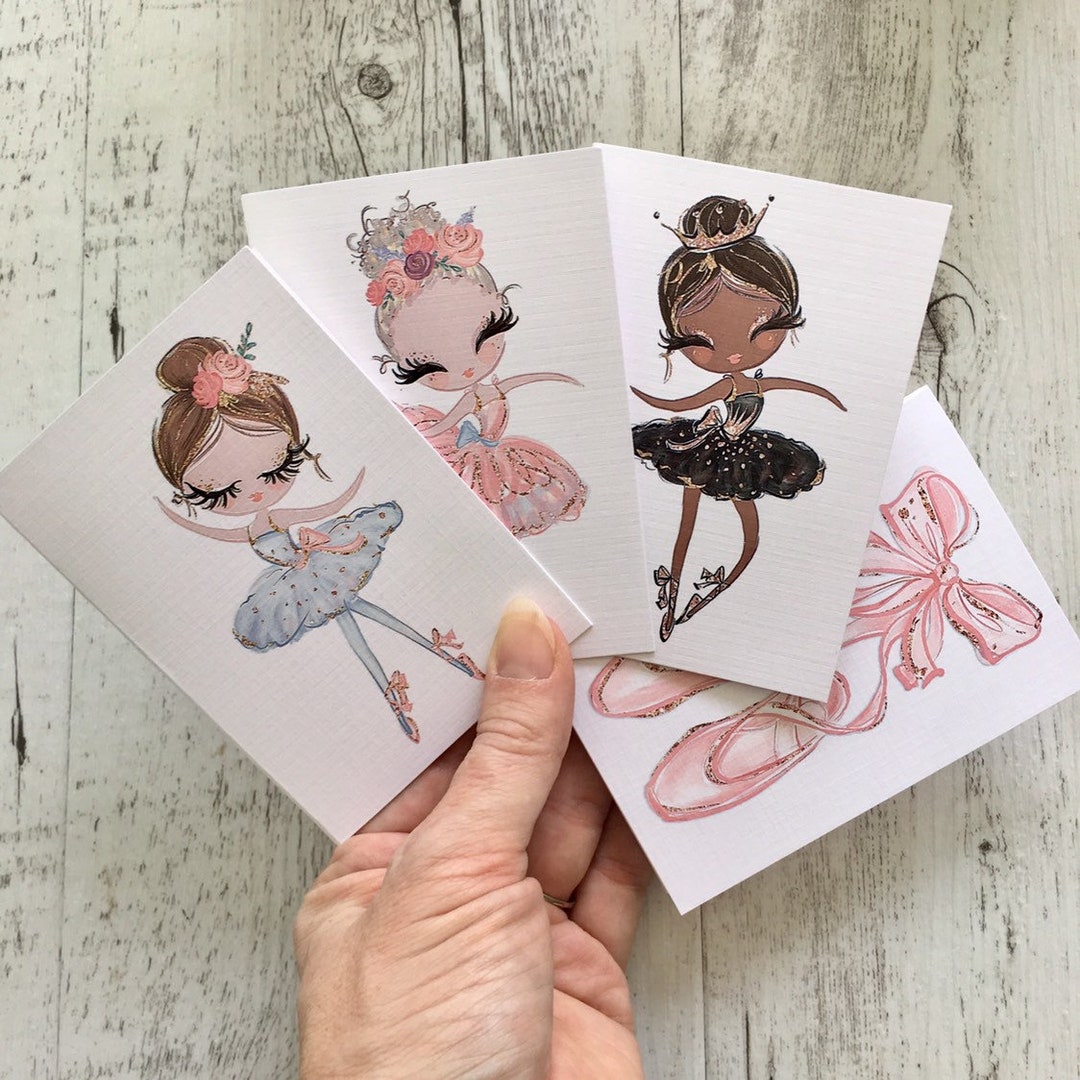 BALLERINA Mini Cards Set of 4 - BALLET Giftcards Set - Mini Cards Set ...