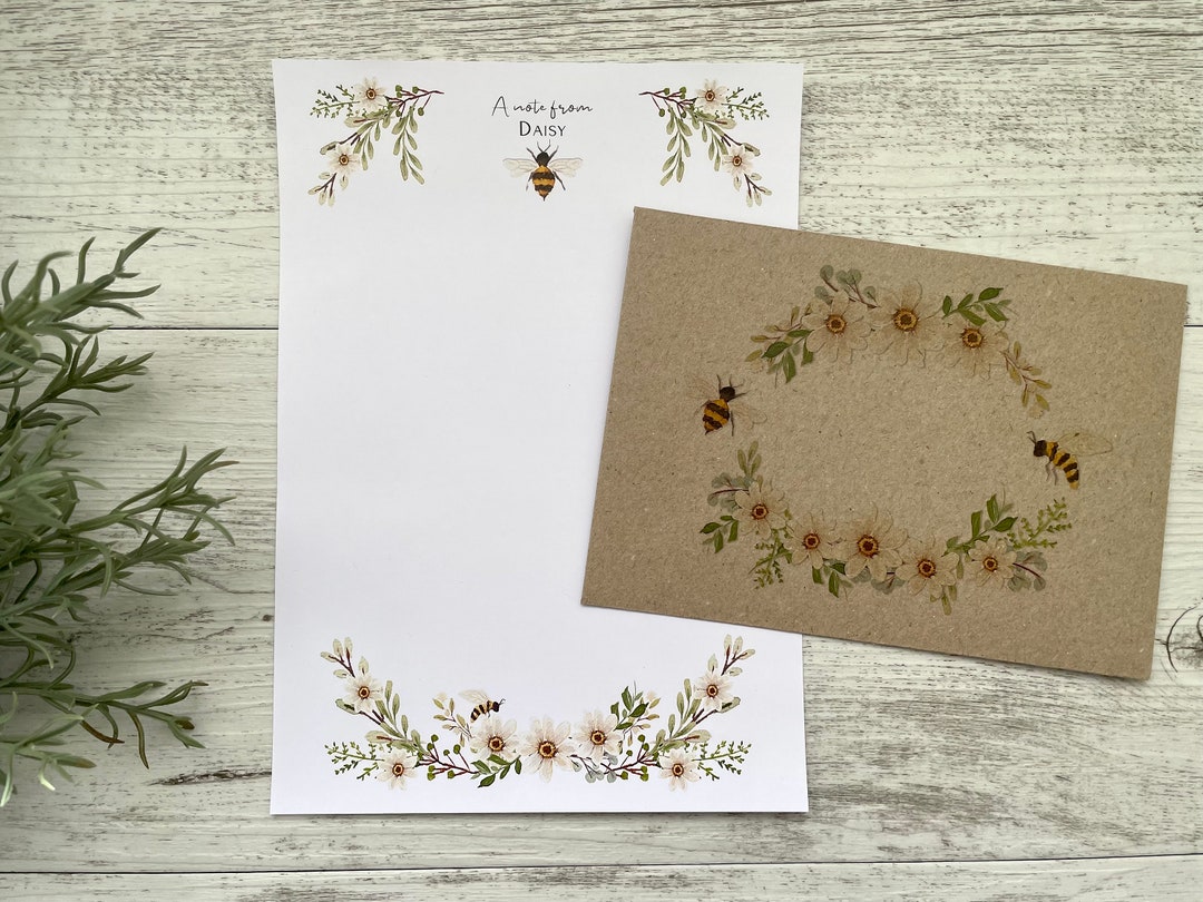 Personalised Writing Paper Set - DAISY & BEE - Set of 20 - Daisy and ...