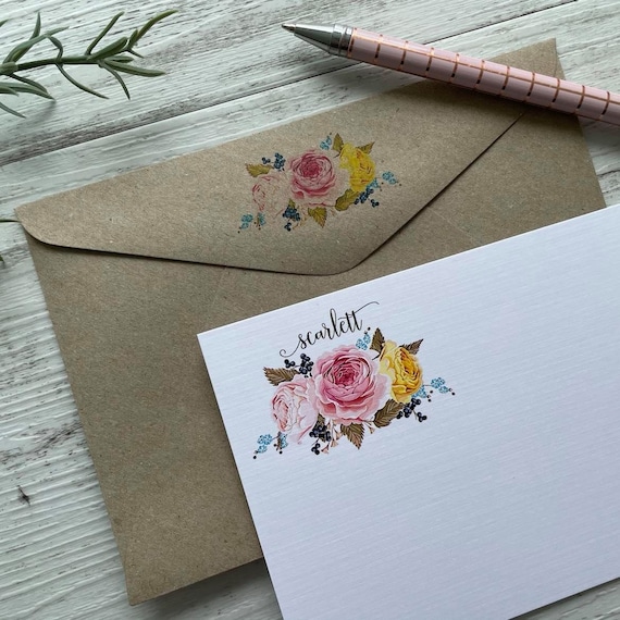 Flat VINTAGE ROSES Notecard Set Set of 10 Rose stationery | Etsy