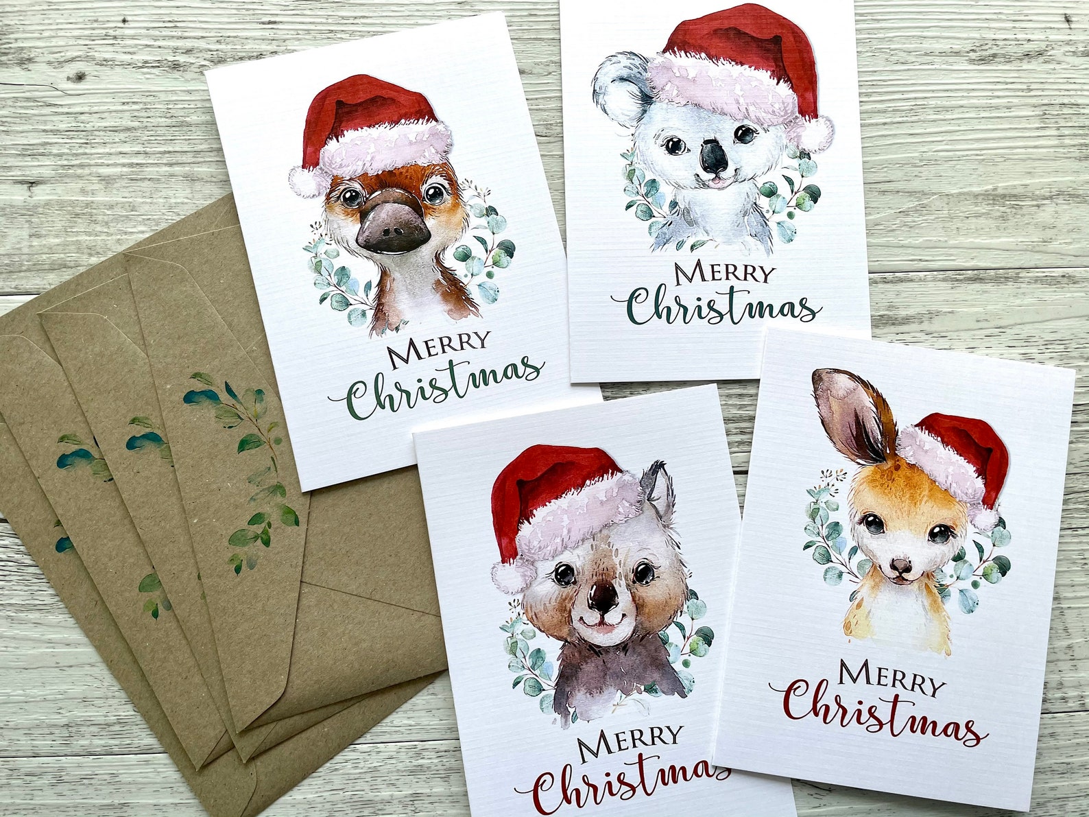 AUSTRALIAN ANIMAL Christmas Cards 4 Assorted Aussie Animals - Etsy