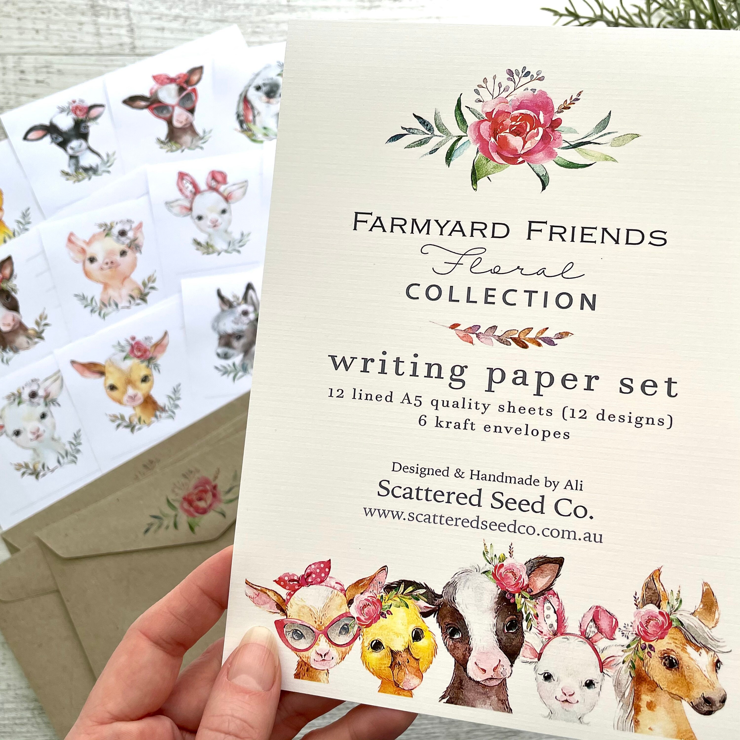 Floral FARMYARD FRIENDS Girls Writing Paper Set Farm Animal - Etsy