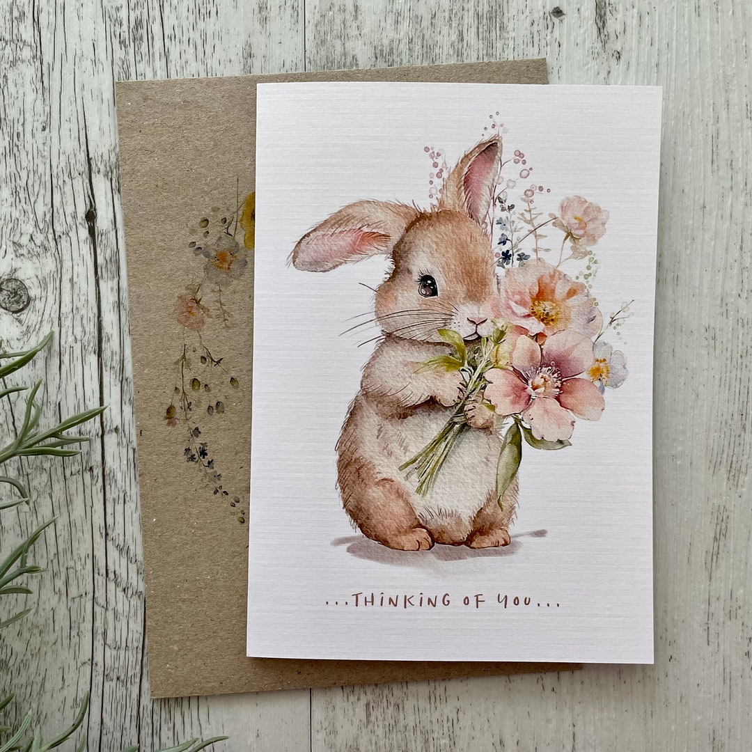 FLORAL BUNNY Thinking of You Card - Children’s Sympathy Card ...