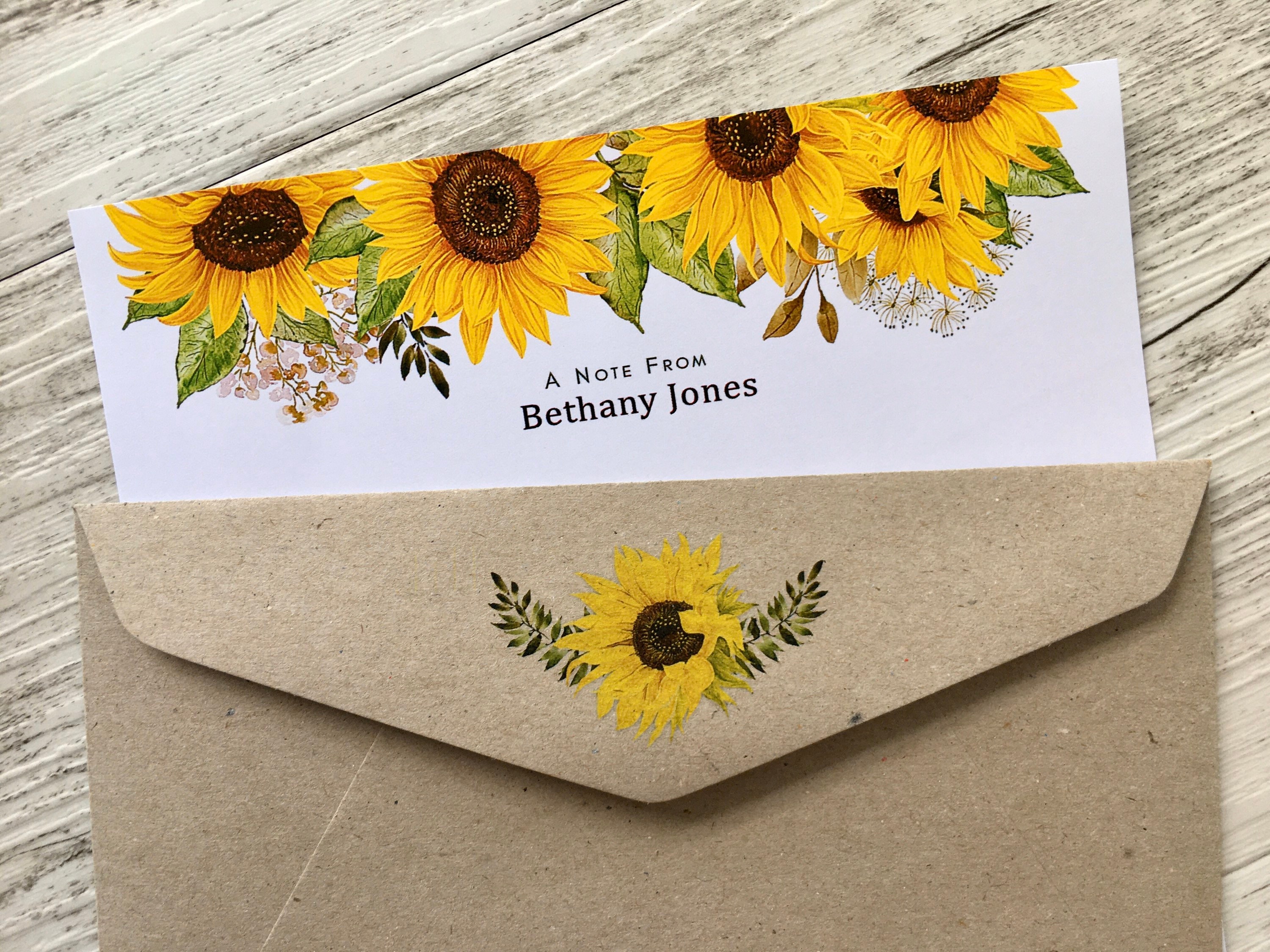 SUNFLOWERS Personalised Writing Paper Set of 20 Personalised | Etsy
