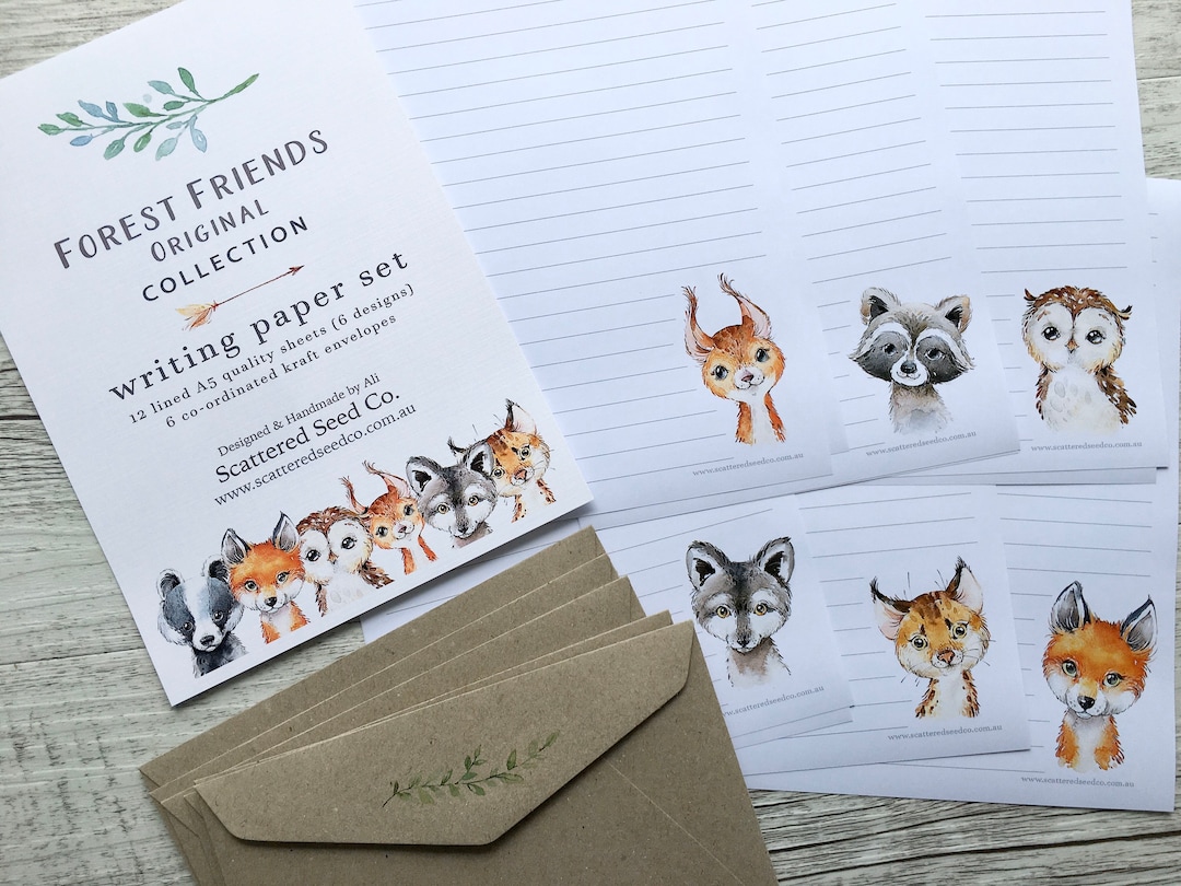 BOY FOREST FRIENDS Writing Paper Set - Woodland Themed Notepaper - Fox ...