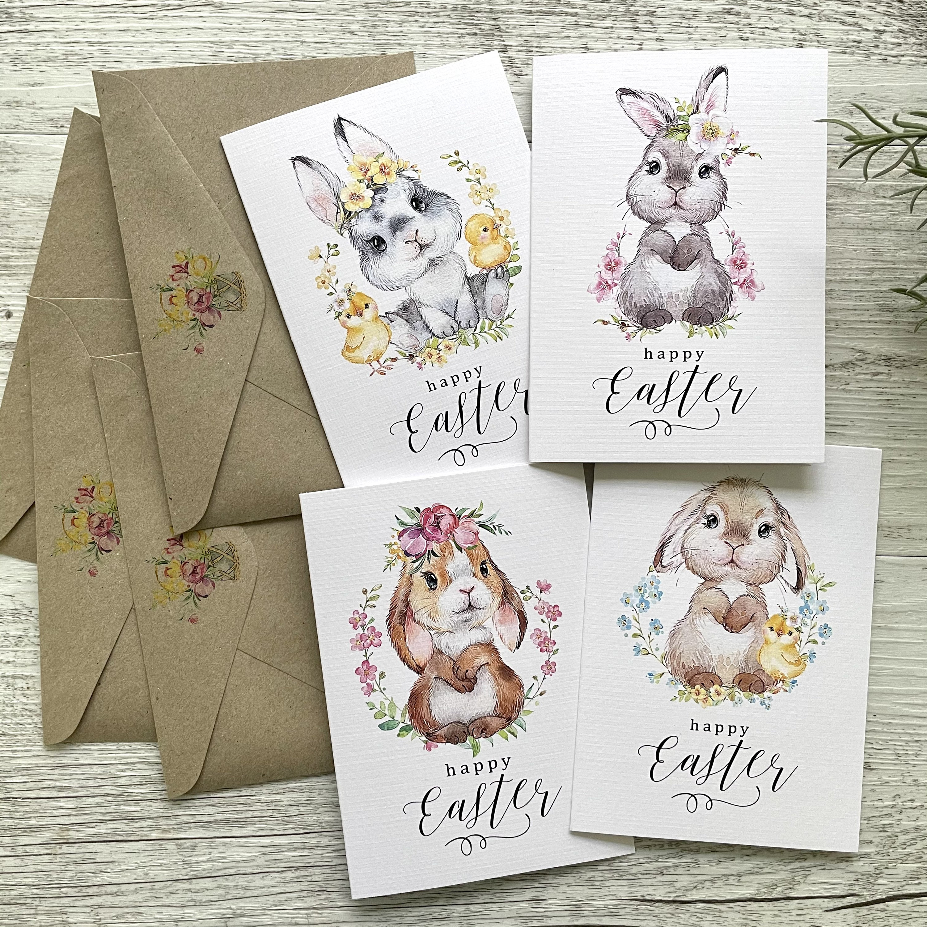 BUNNIES - EASTER Cards - Set of 4 Assorted Adorable Bunny Rabbits ...