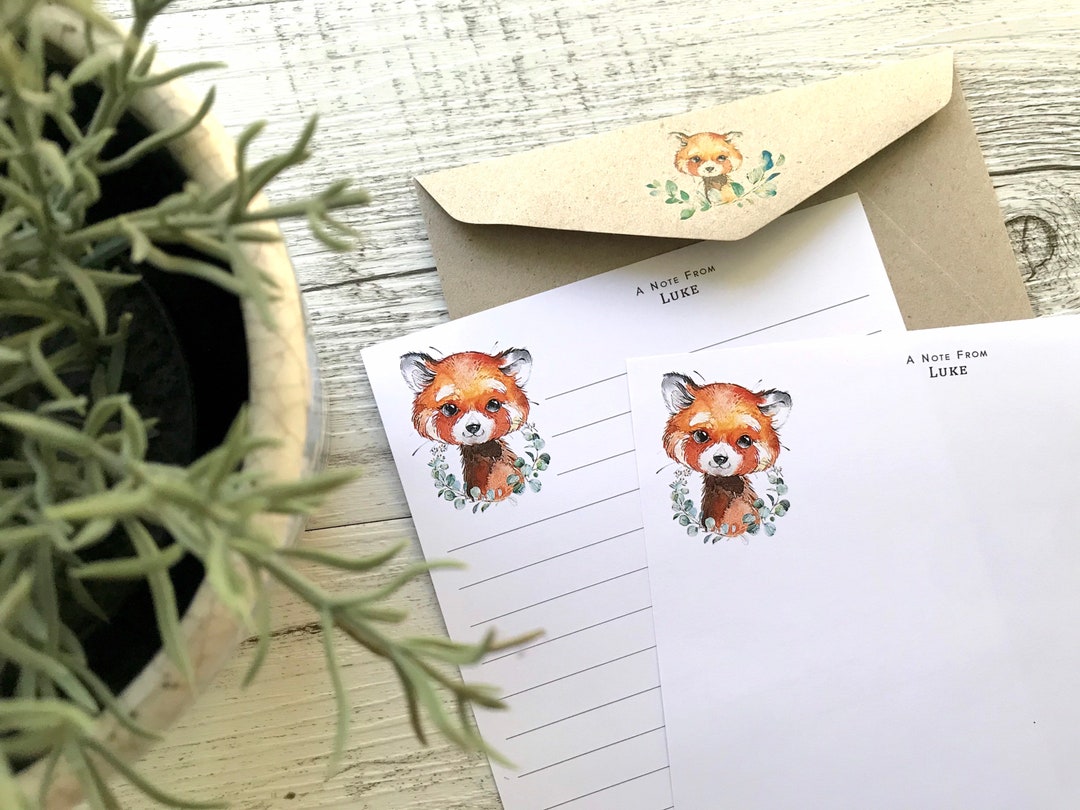 Personalised Writing Paper Set - RED PANDA - Set of 20 - Penpal Set ...