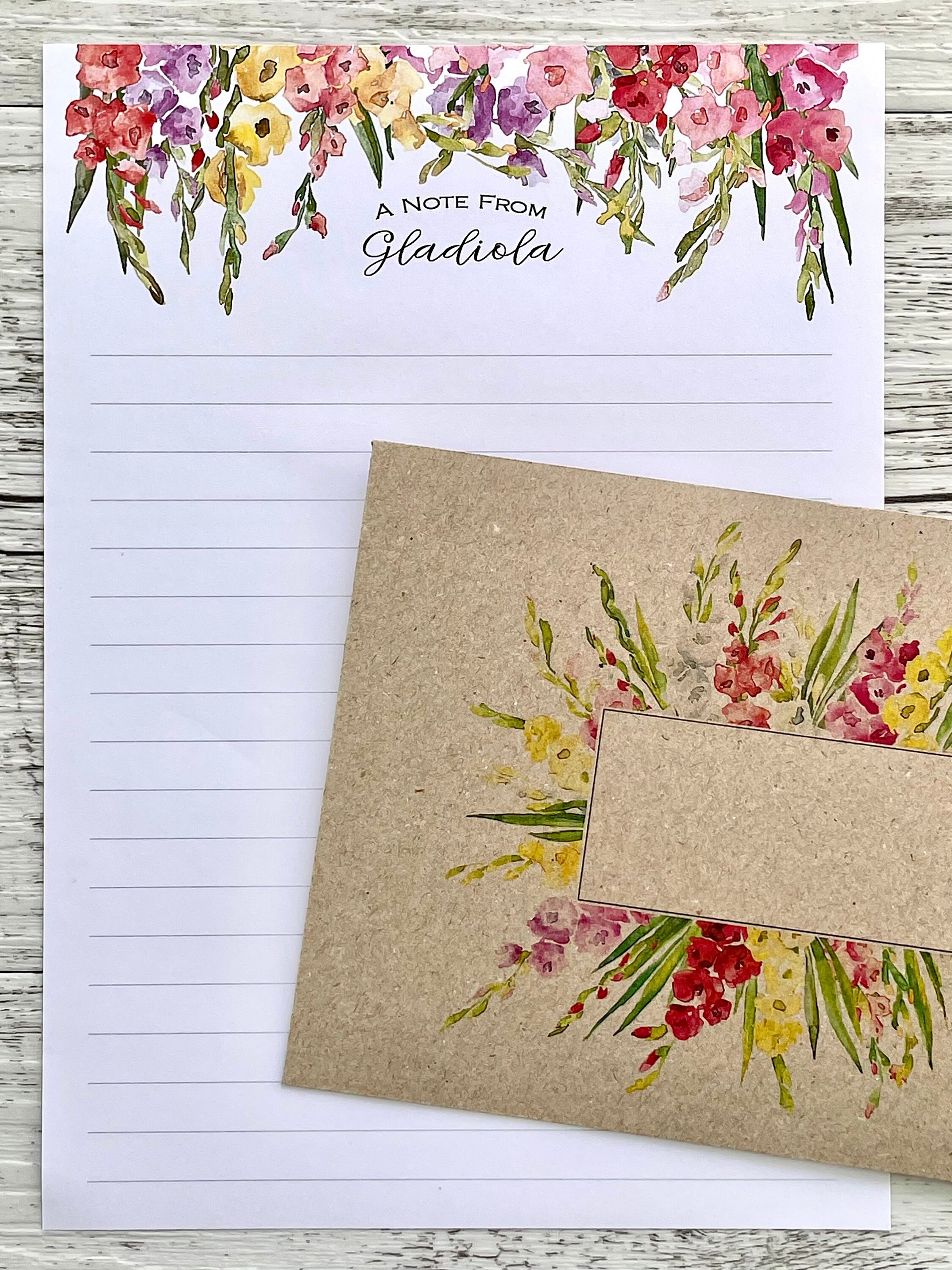 GLADIOLI Personalised Writing Paper Set of 20 - Personalised Notepaper ...