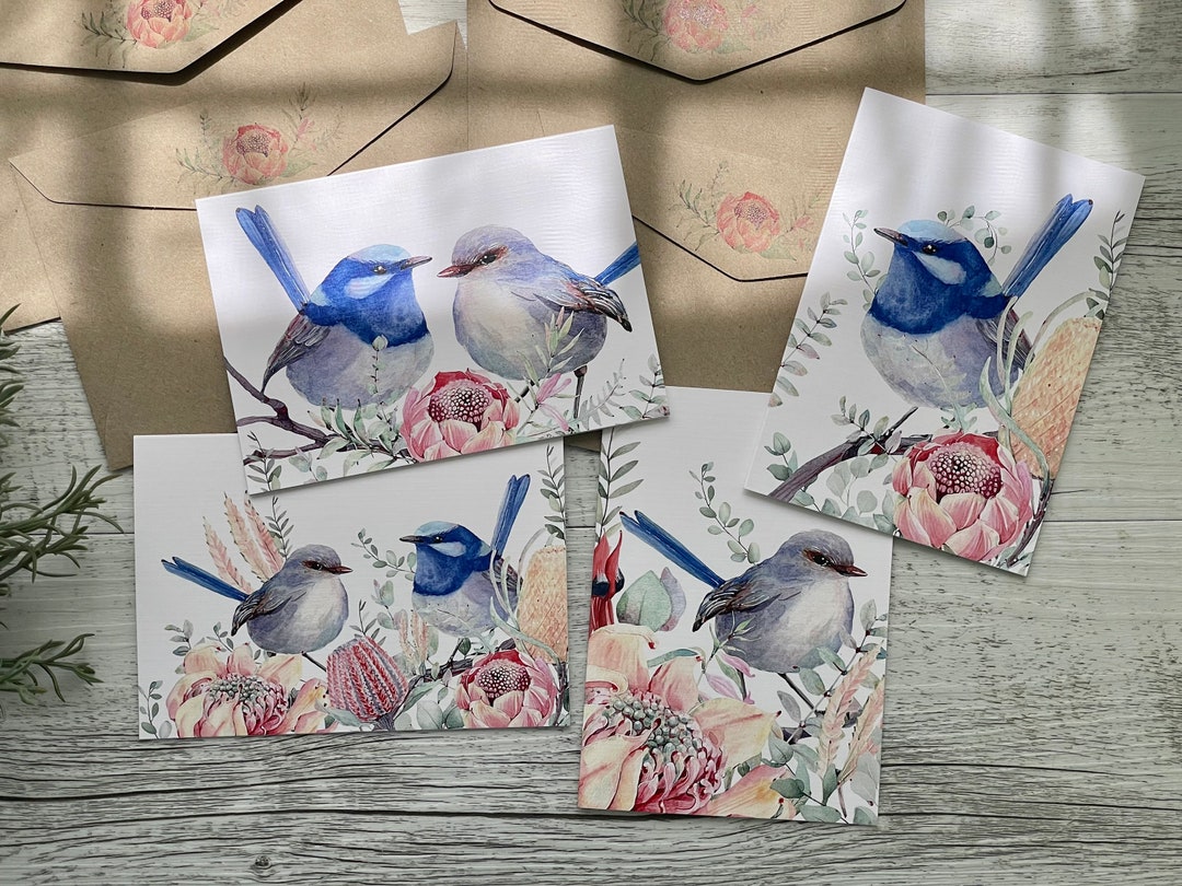 SUPERB FAIRY WRENS Blank Cards Set of 4 - Australian Birds Greeting ...