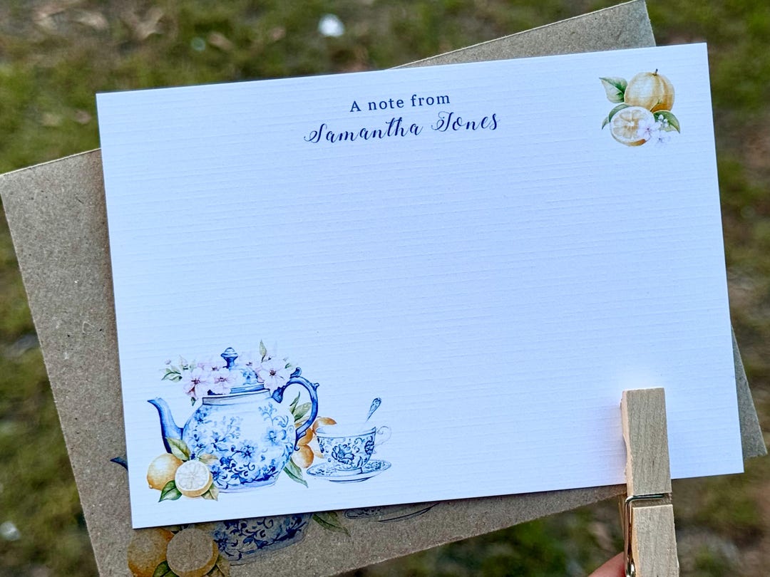 Blue & White Teapot Notecard Set High Tea Stationery Personalised ...