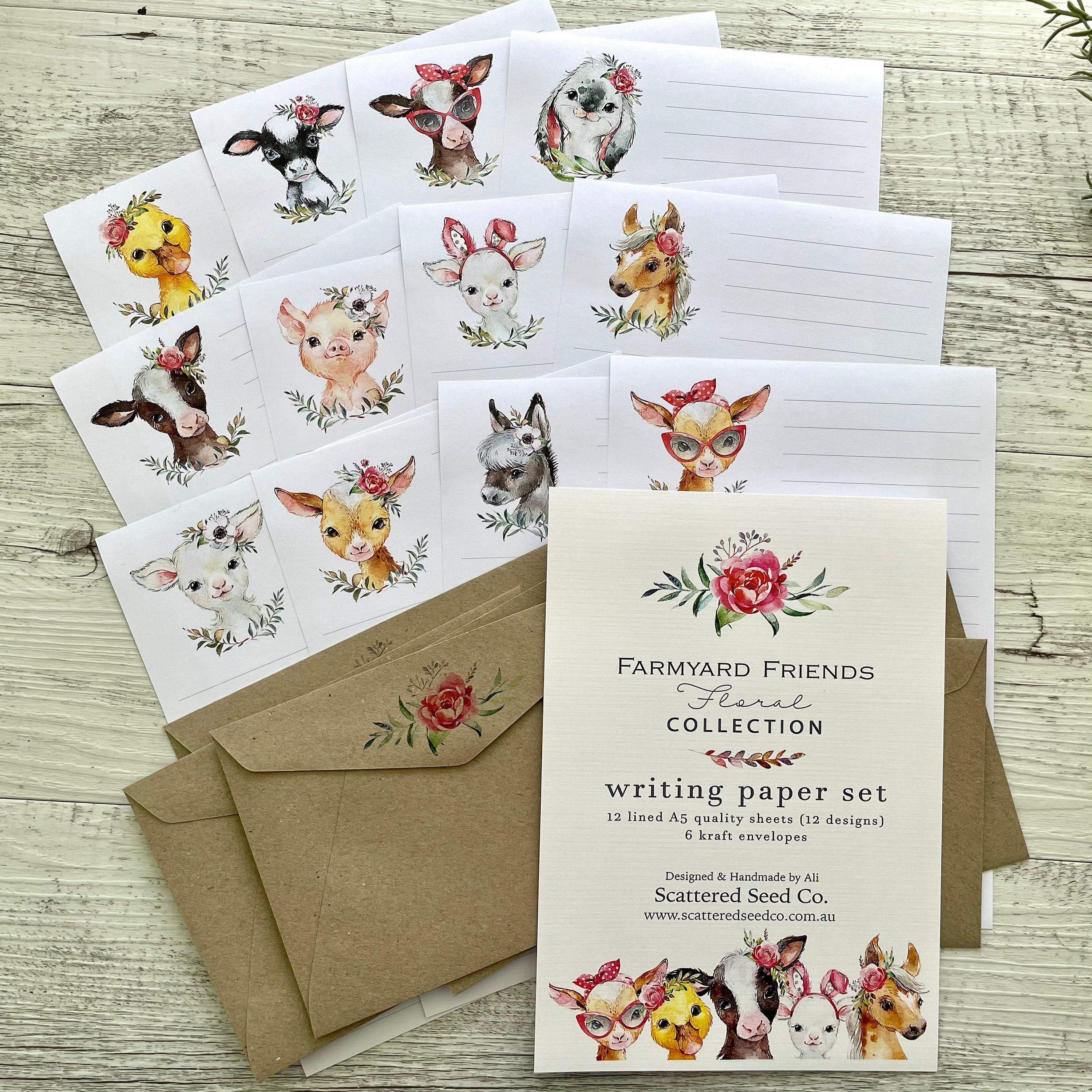 Floral FARMYARD FRIENDS Girls Writing Paper Set Farm Animal - Etsy