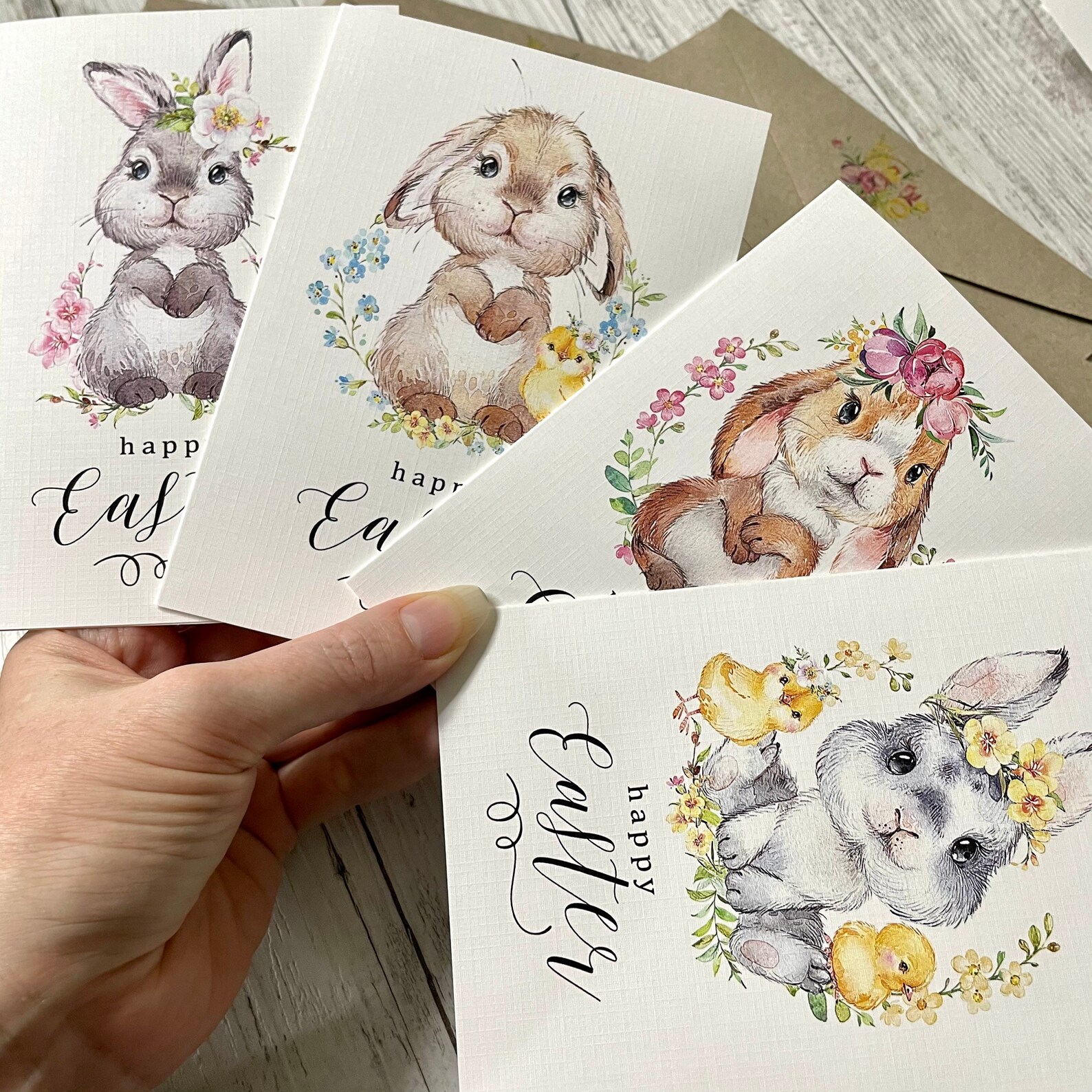 BUNNIES - EASTER Cards - Set of 4 Assorted Adorable Bunny Rabbits ...