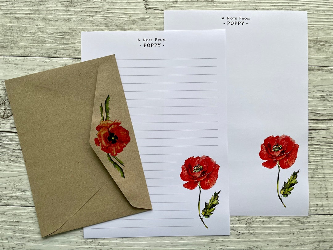 RED POPPY Personalised Writing Paper Set of 20 - Personalised Notepaper ...