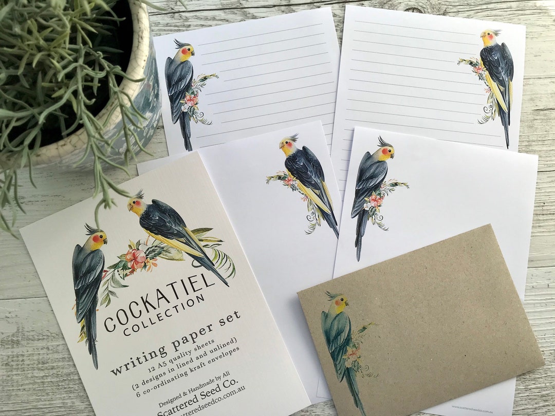 COCKATIEL Collection Writing Paper Set - Bird Themed Notepaper - Penpal ...
