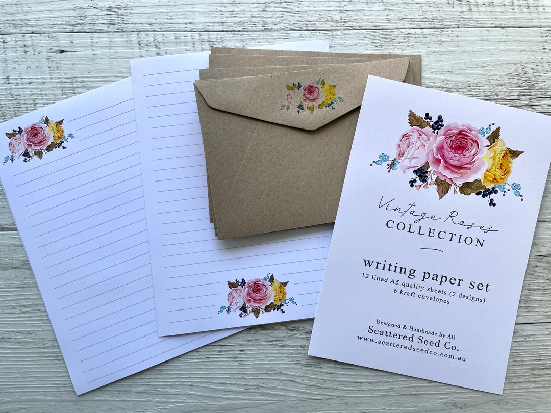 Vintage Roses Collection Writing Paper Set - Rose Themed Notepaper ...