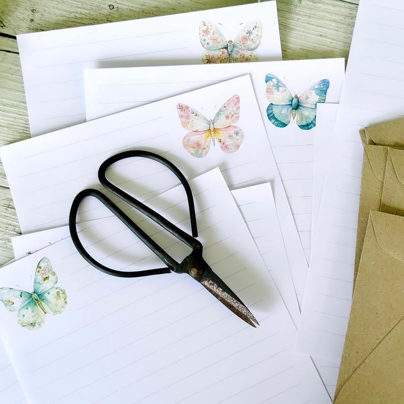 PASTEL BUTTERFLY Collection Writing Paper Set - Insect Themed Notepaper ...