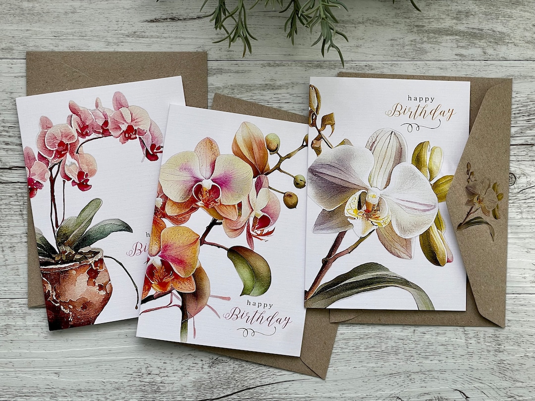 ORCHIDS Birthday Cards Set of 3 or Individual Birthday Flower Card ...