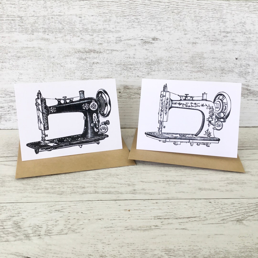 Vintage Sewing Machine Mini Cards Set of 4 - Sewing Mini Notecards Set ...