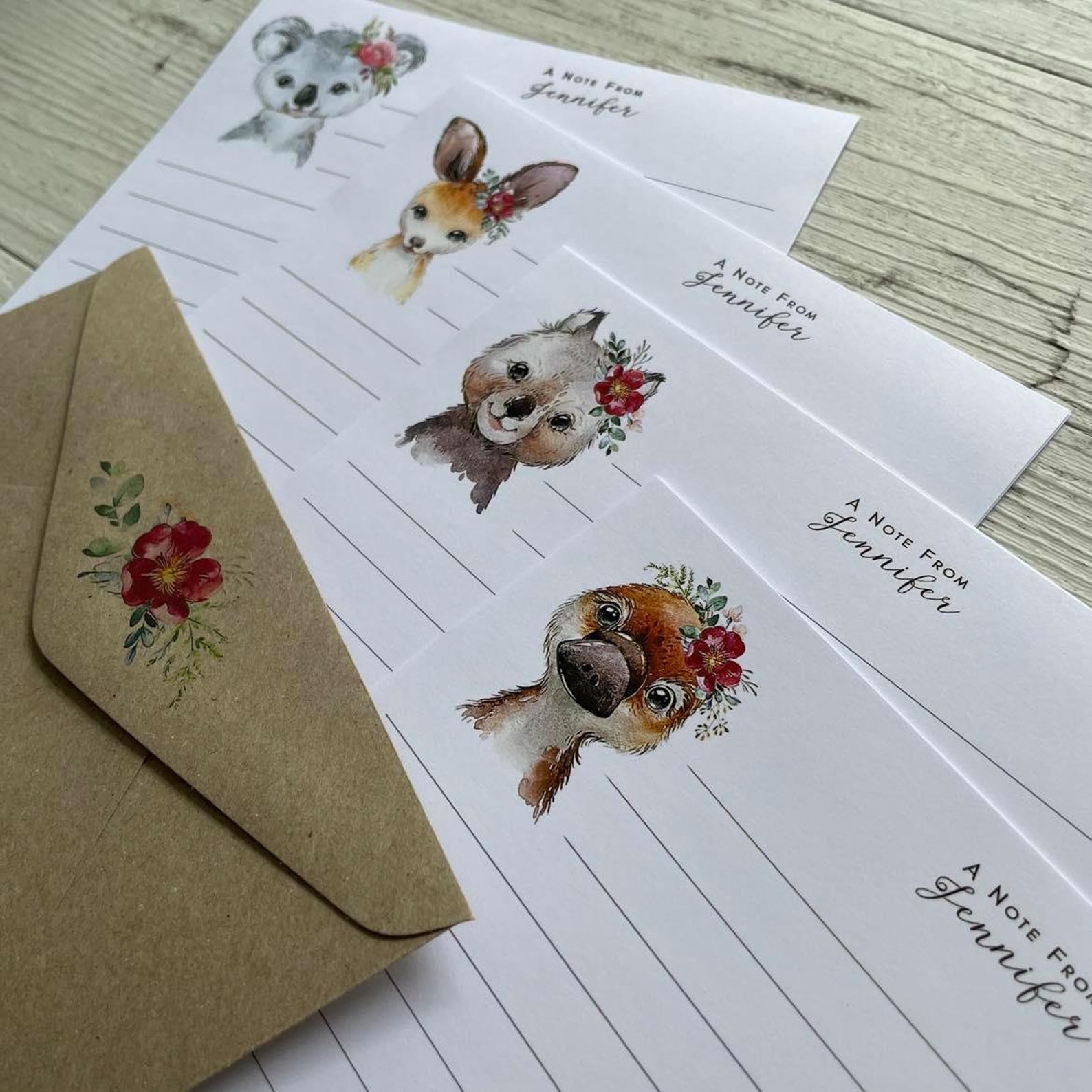 Personalised Writing Paper Set - AUSTRALIAN ANIMALS - Set of 20 ...