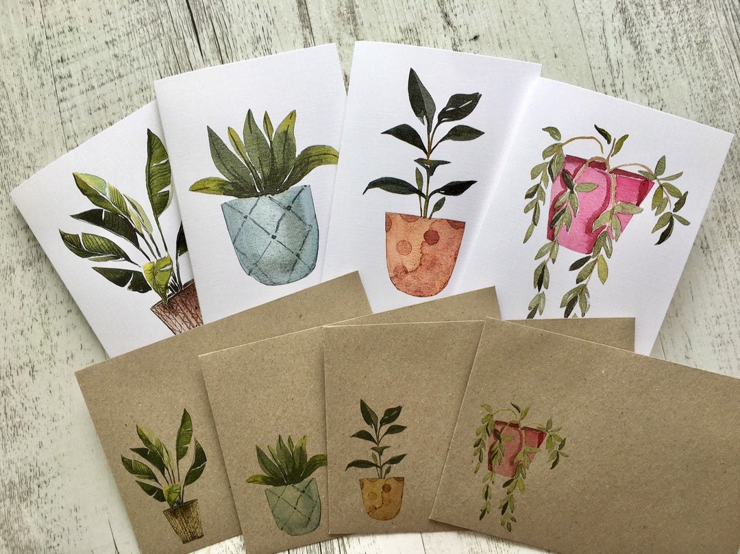 POTTED PLANTS Mini or Regular Sized Cards Set of 4 - Floral Blank ...