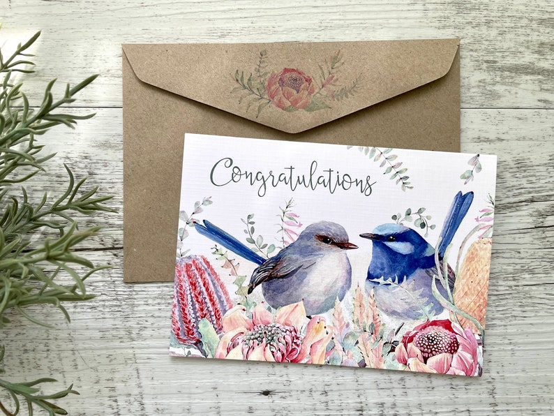 SUPERB FAIRY WREN Congratulations Card - Australian Bird Wedding ...