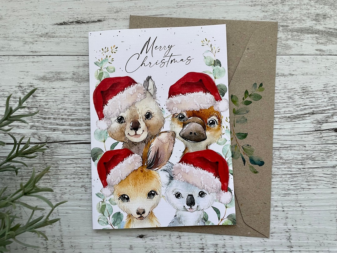 AUSTRALIAN ANIMALS CHRISTMAS Cards - Set of 4 - Aussie Animals Design ...