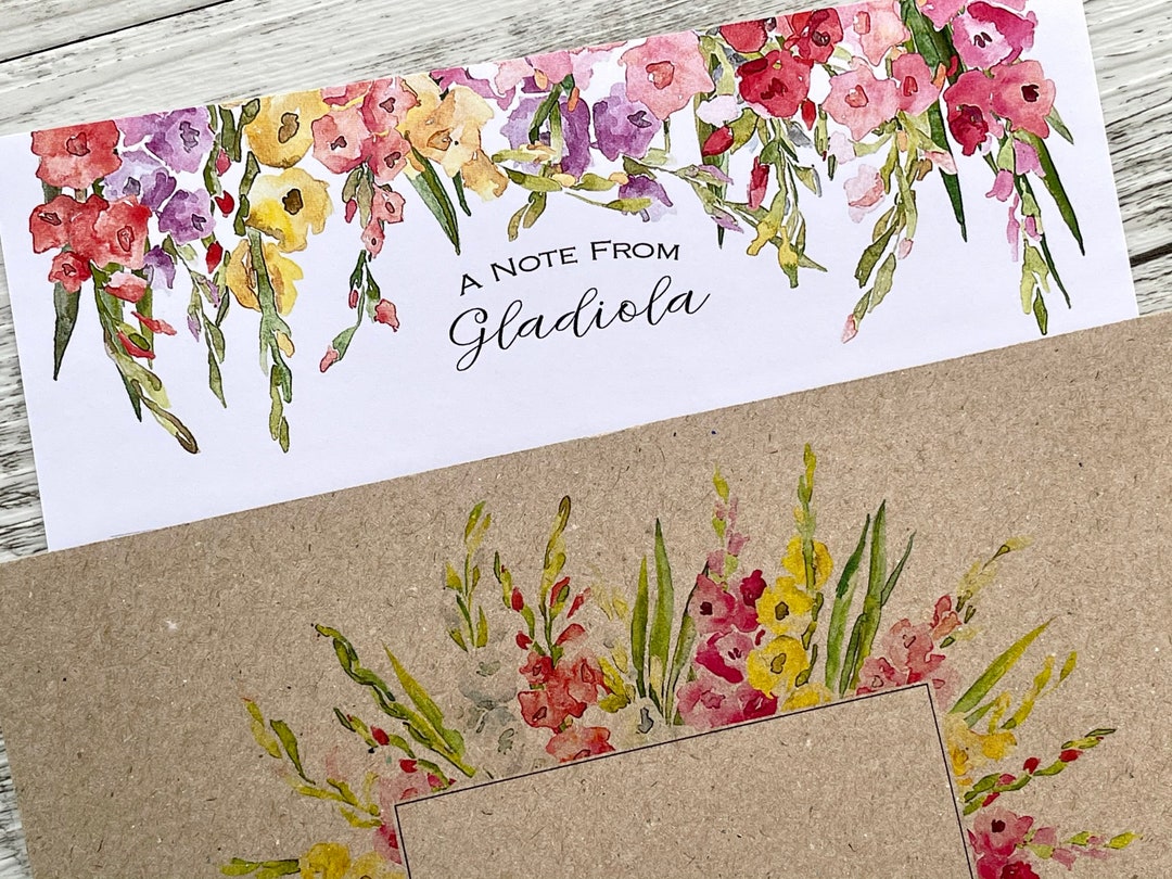 GLADIOLI Personalised Writing Paper Set of 20 - Personalised Notepaper ...