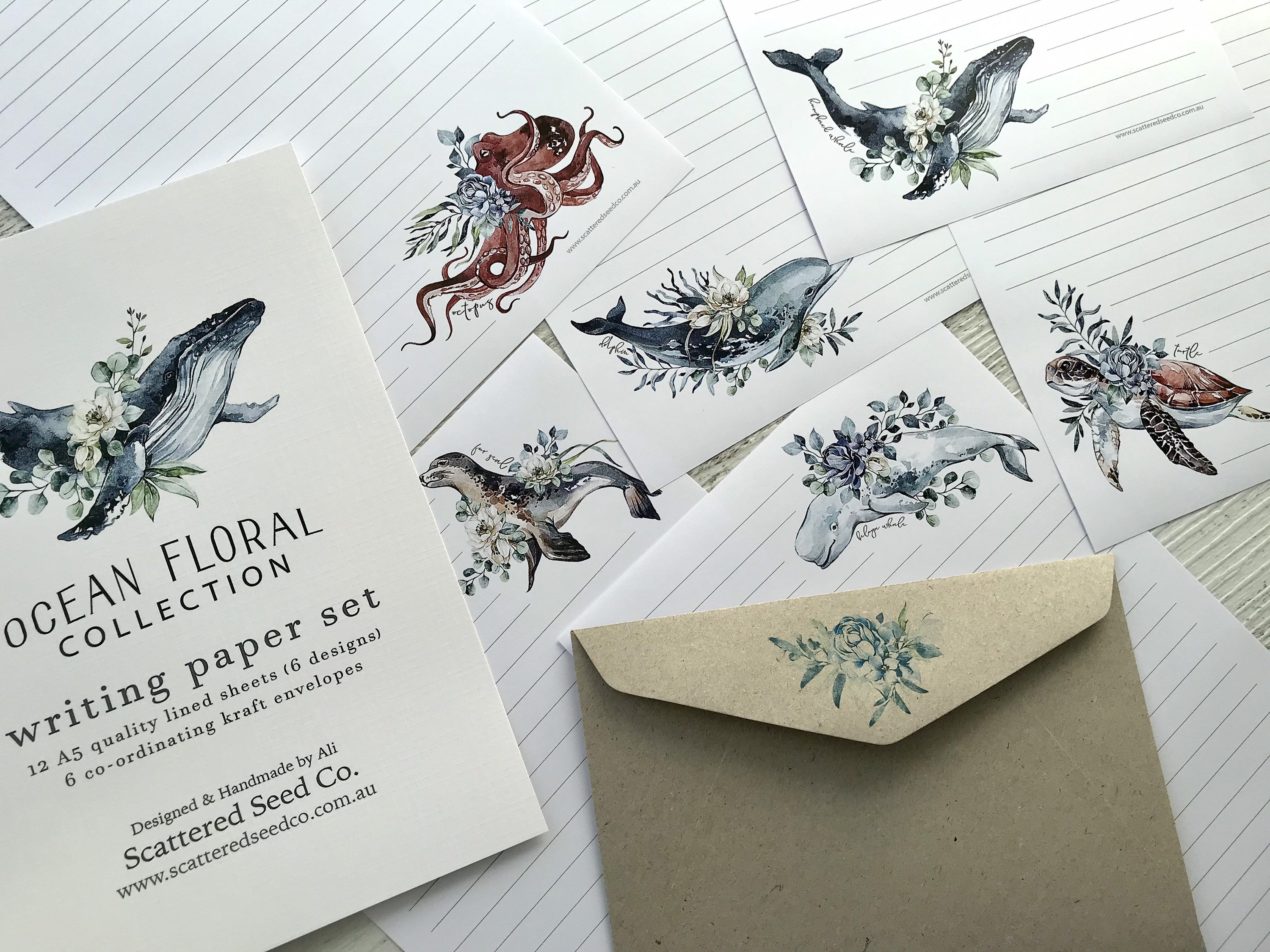 OCEAN FLORAL Collection Writing Paper Set Marine Themed | Etsy