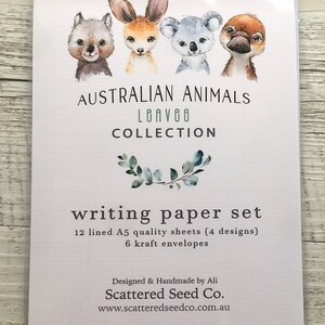 AUSTRALIAN ANIMALS Floral and Leaves Writing Paper Set - Koala Kangaroo ...