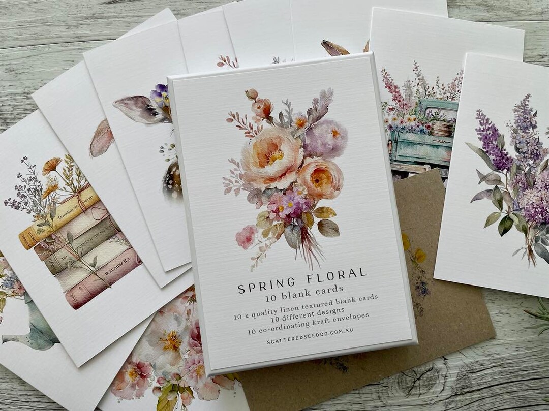 Boxed Card Set of 10 - SPRING FLORAL Greeting Cards - Blank Spring ...