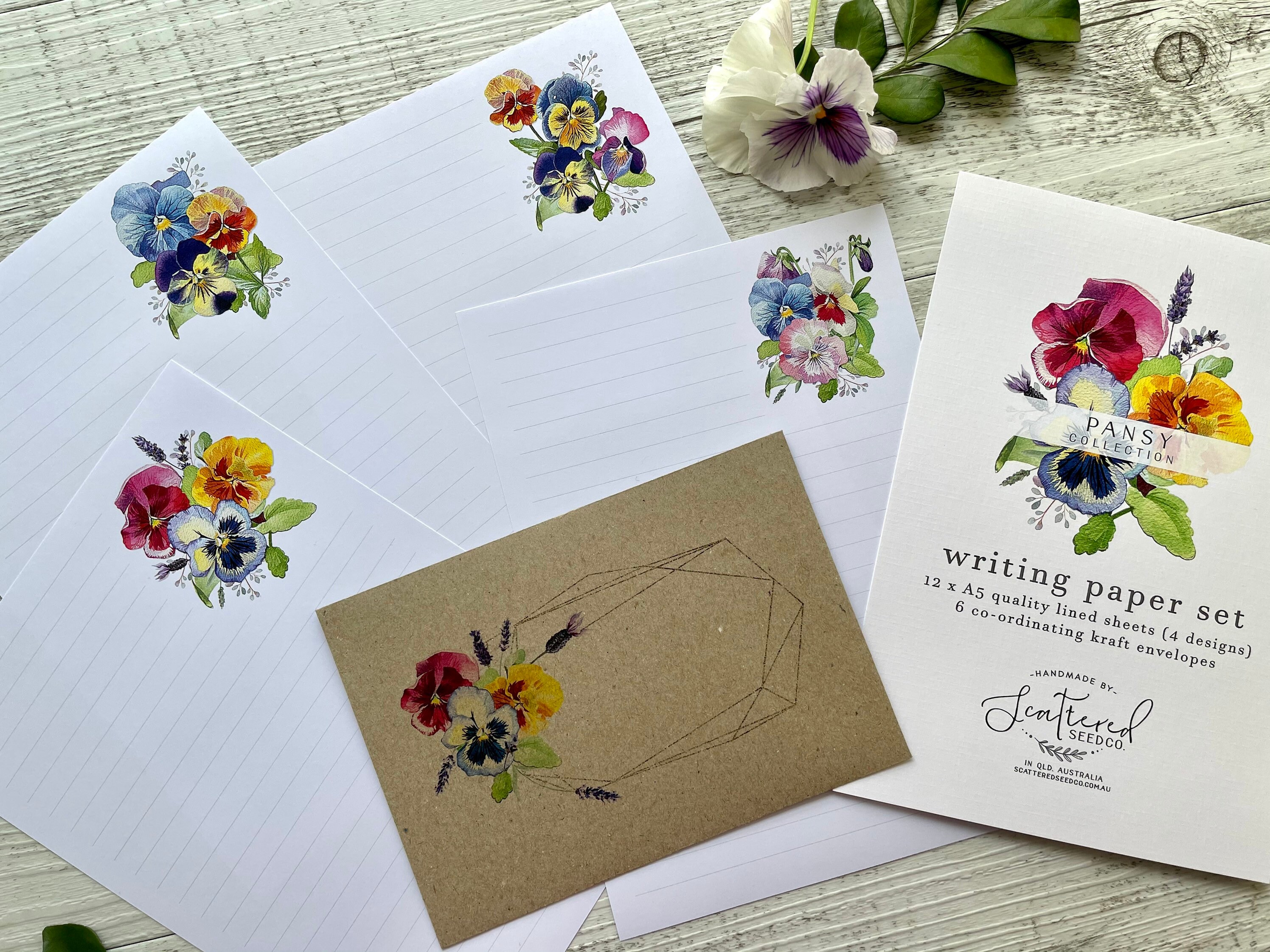PANSY Collection Writing Paper Set - Pansies Flower Themed Notepaper ...