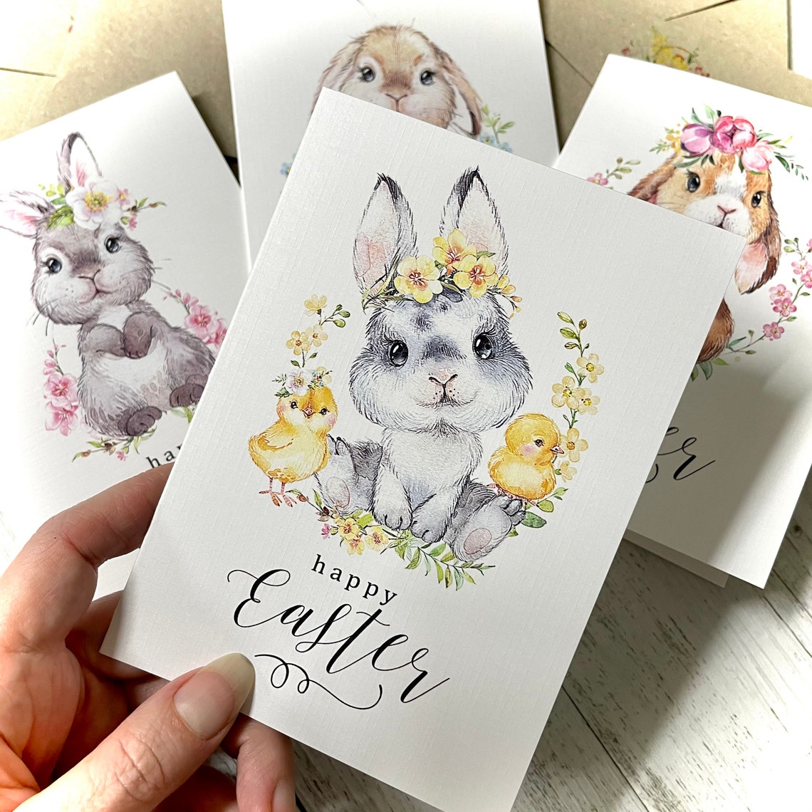 BUNNIES - EASTER Cards - Set of 4 Assorted Adorable Bunny Rabbits ...