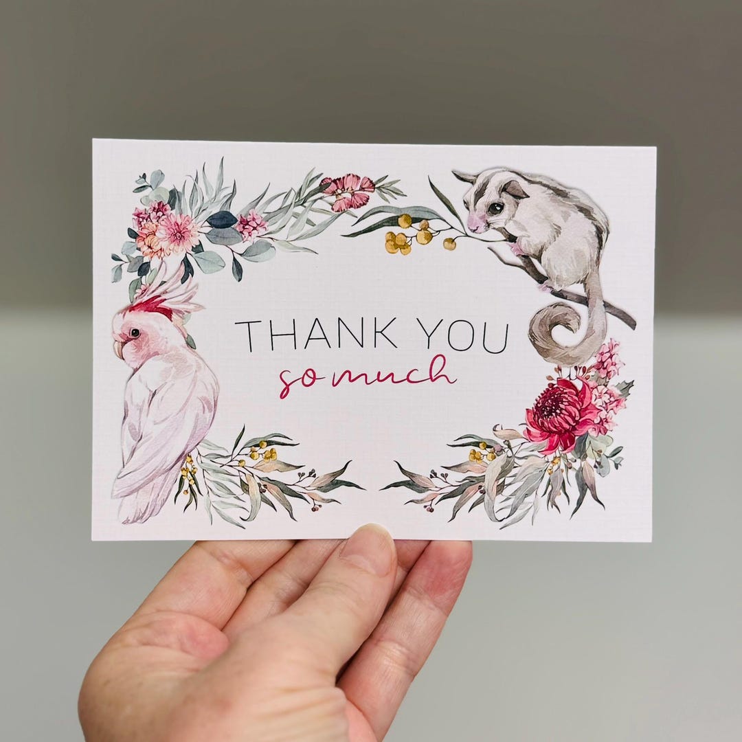 Thank You Cards NATIVE AUSTRALIAN WILDLIFE - Cockatoo & Sugar Glider ...