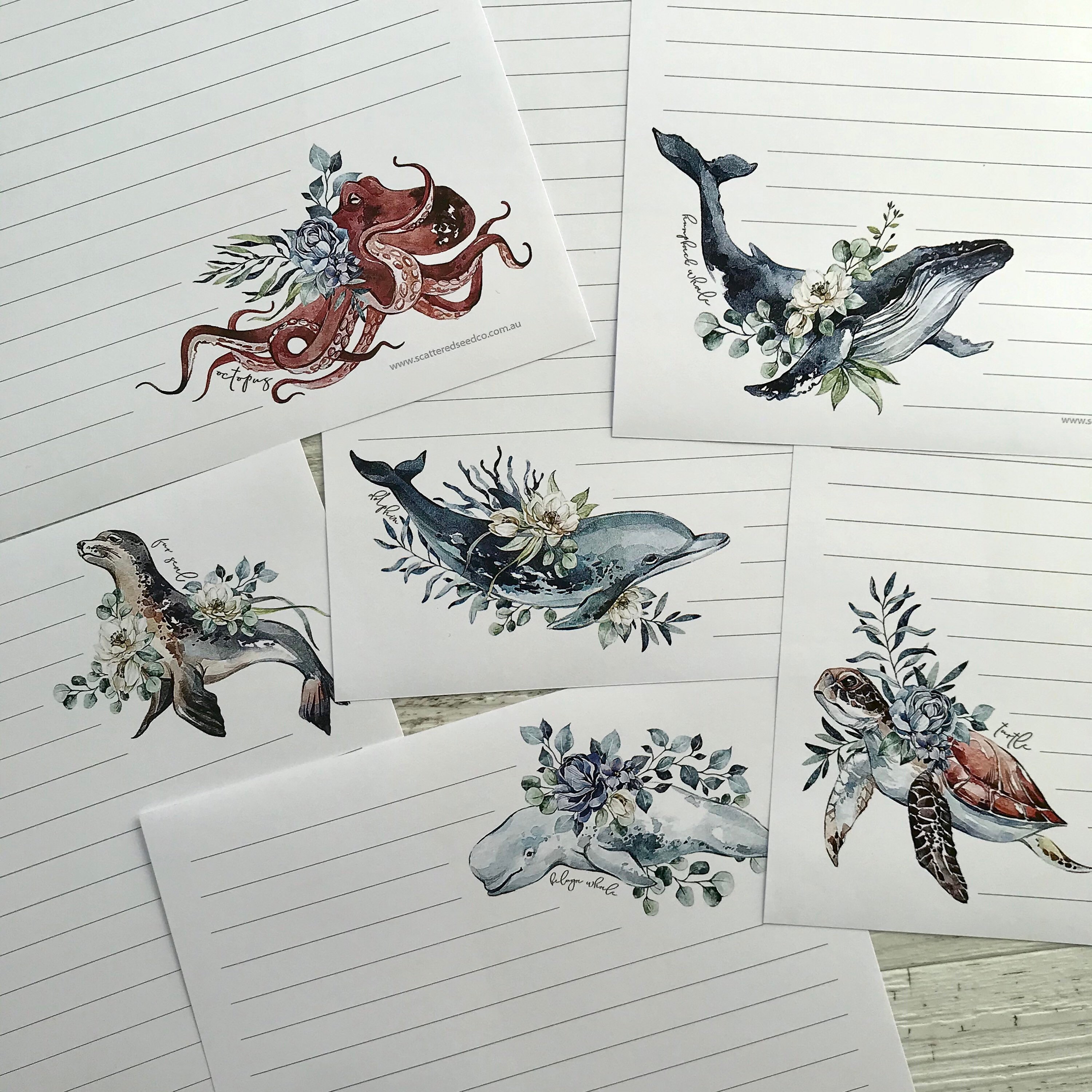 OCEAN FLORAL Collection Writing Paper Set Marine Themed | Etsy