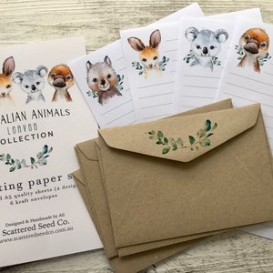 AUSTRALIAN ANIMALS Floral and Leaves Writing Paper Set - Koala Kangaroo ...