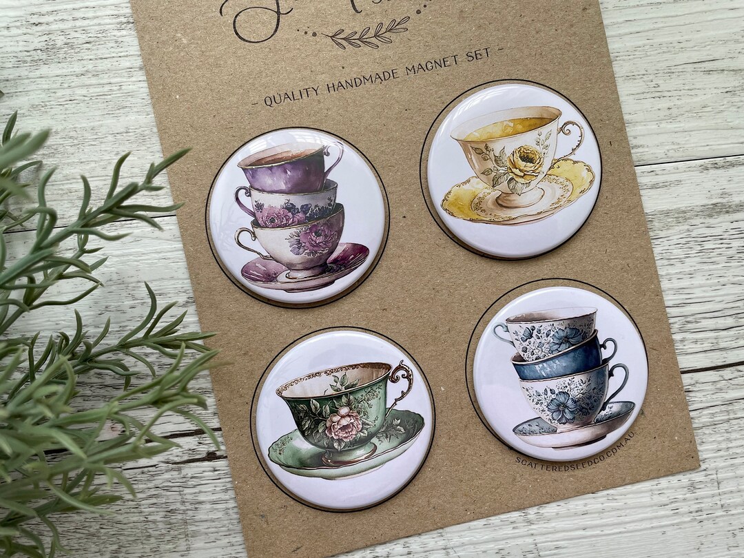 Royal VINTAGE TEACUPS Fridge Magnets - ROYAL - Set A - Large 55mm ...