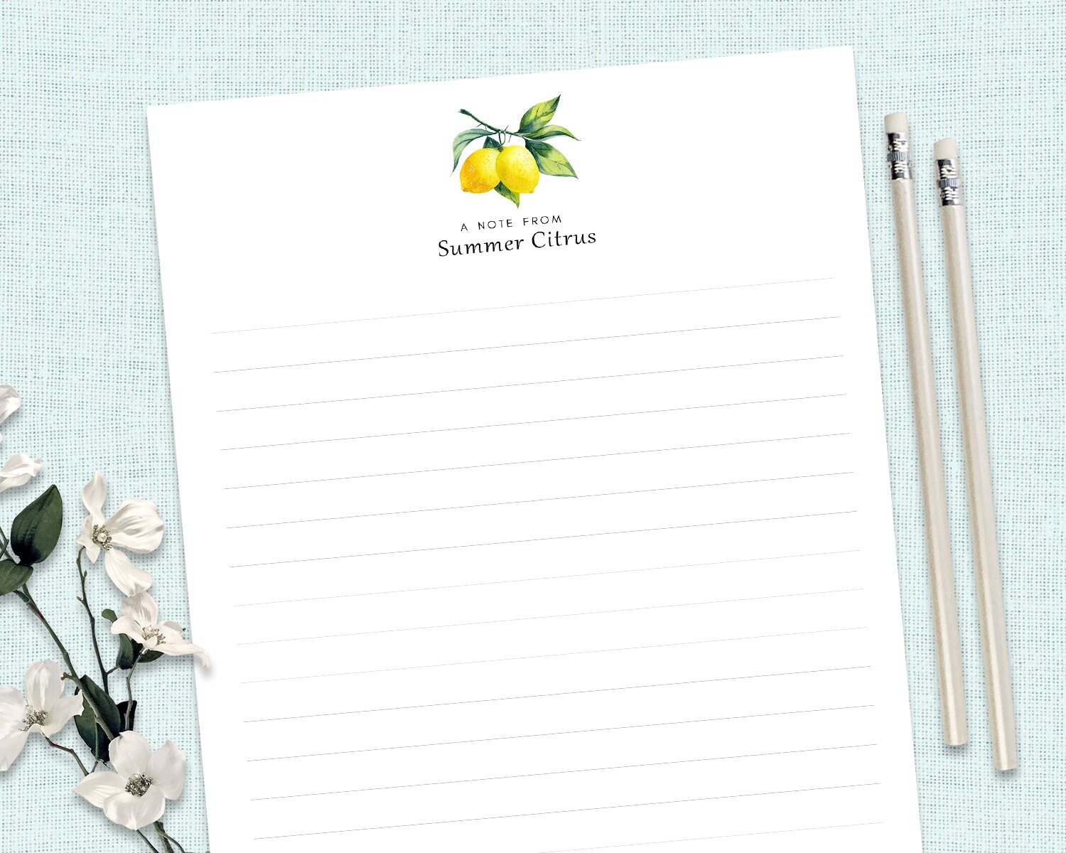 Personalised Writing Paper Set - LEMON - Set of 20 - Lemon Personalised ...