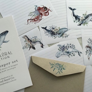 OCEAN FLORAL Collection Writing Paper Set - Marine Themed Notepaper ...